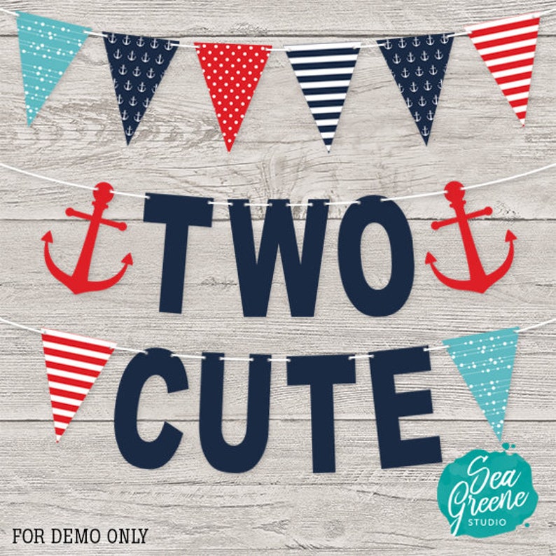 Two Cute Pennant Banner | Two Years Old | Second Birthday Banner | Boy ...