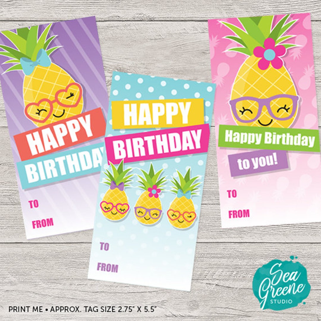 Printable Pineapple Birthday Tags | Printable Birthday Tags | Printable ...