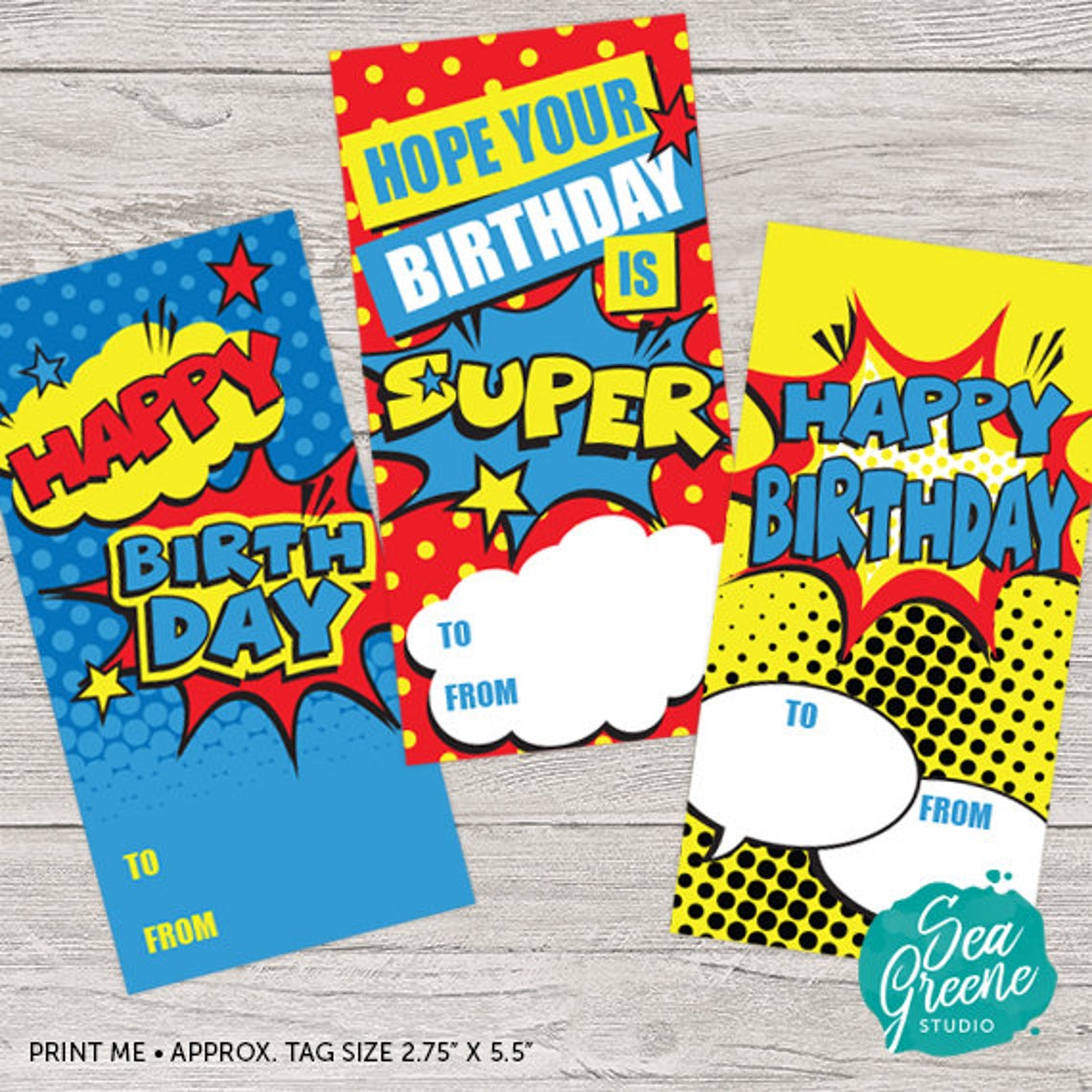 Comic Book Birthday Tags | Printable Superhero Birthday Gift Tags ...