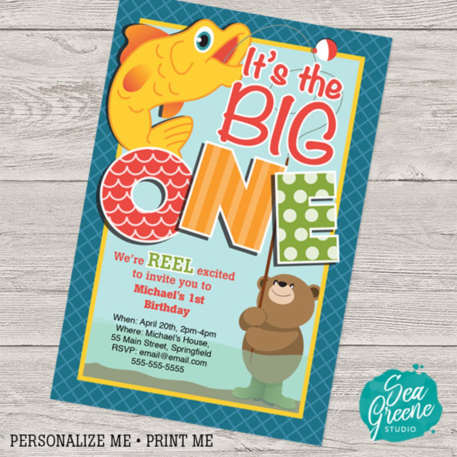 The Big One Birthday Printable | First Birthday Invitation | Fishing ...
