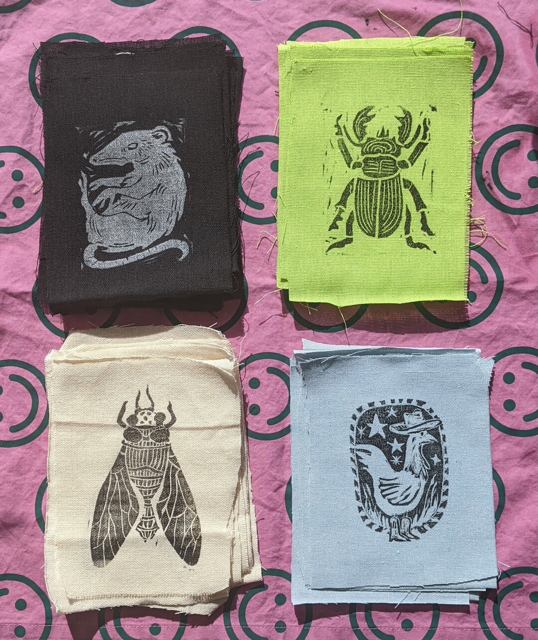 Handmade Linen Linocut Animal Patches Beetle Patch Rat Patch Opossum ...