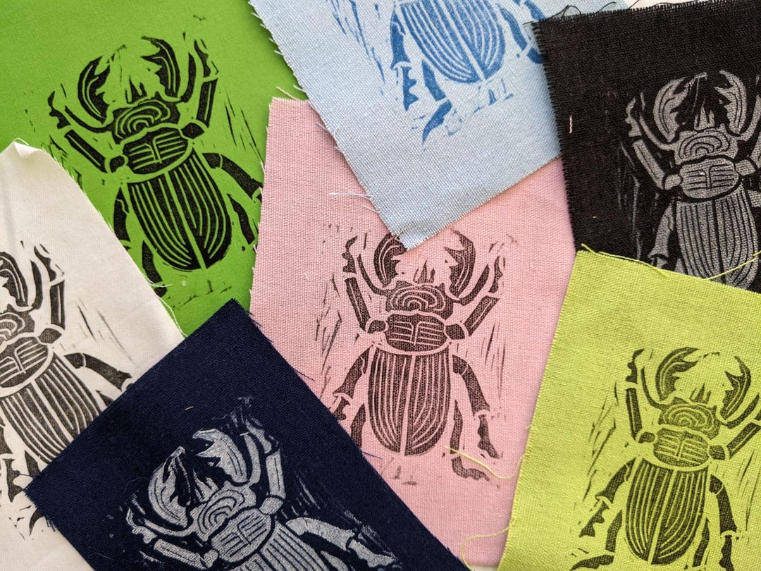 Beetle Patch - Handprinted Blockprint Patches - Linen or Quilting ...