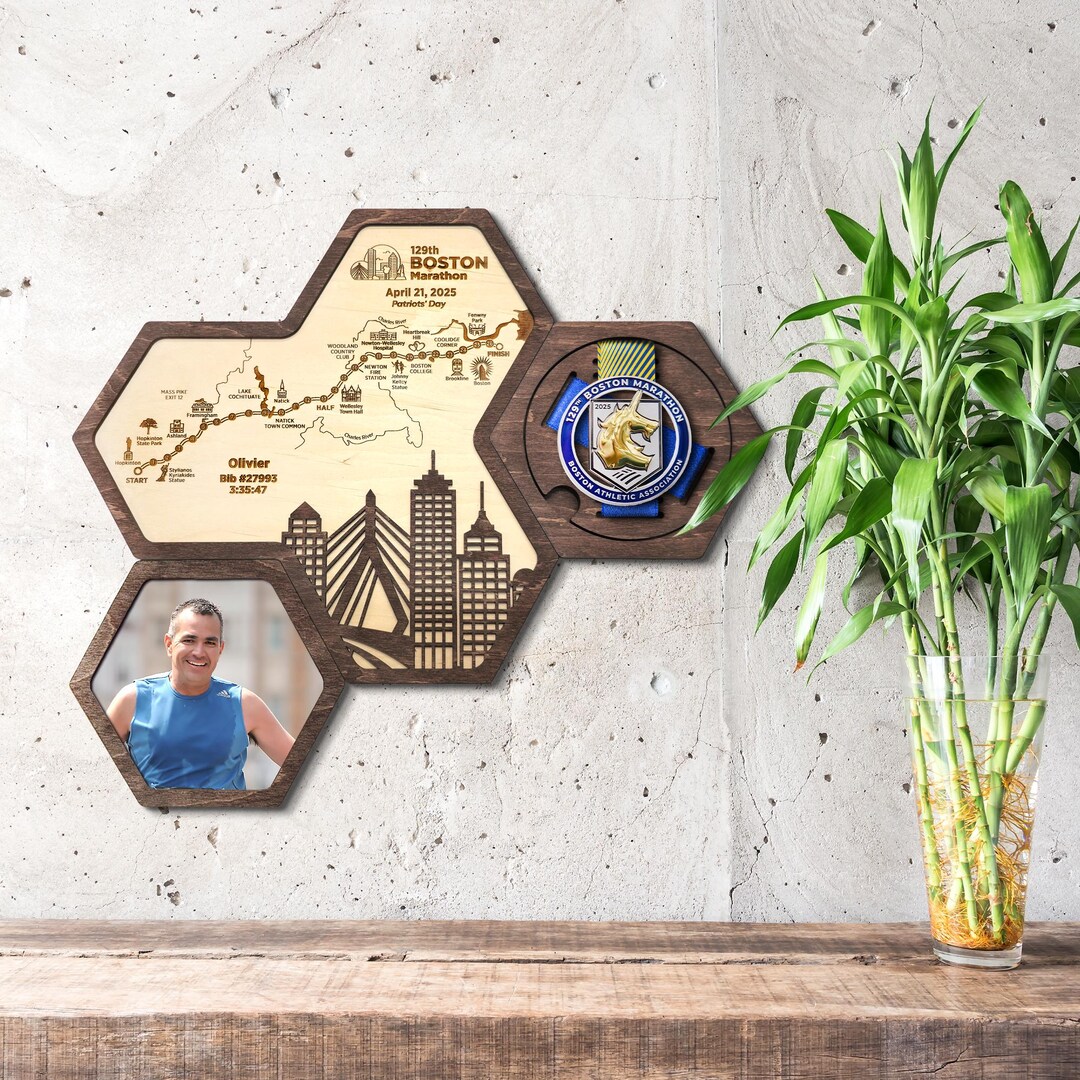 Boston Medal Display Holder With Personalization Route Map for Marathon ...