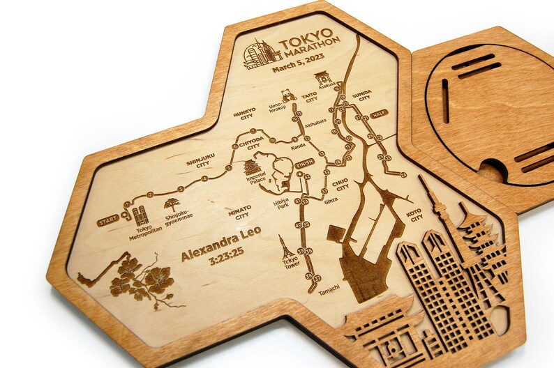 Tokyo Medal Display Holder With Personalization Route Map for Marathon ...