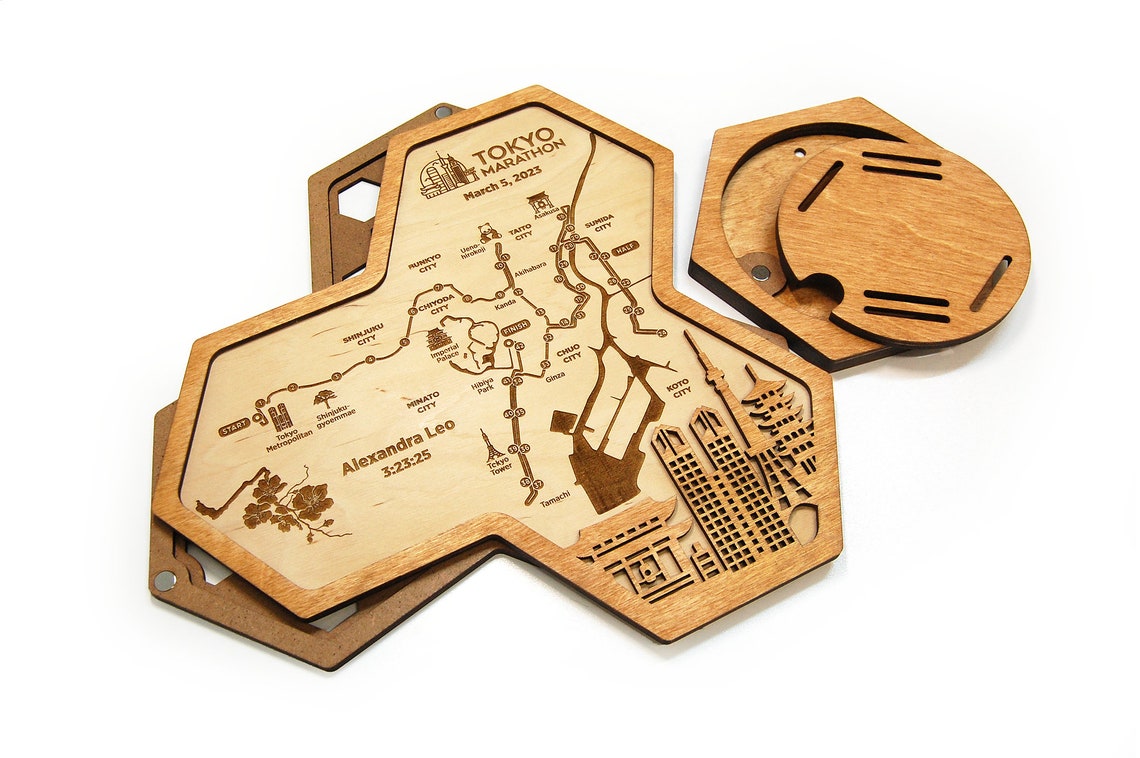 Tokyo Medal Display Holder With Personalization Route Map for Marathon ...