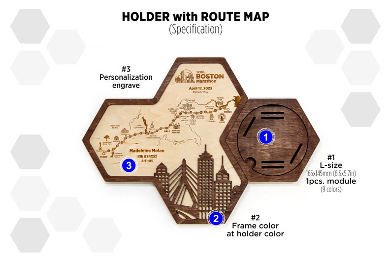 Boston Medal Display Holder With Personalization Route Map for Marathon ...