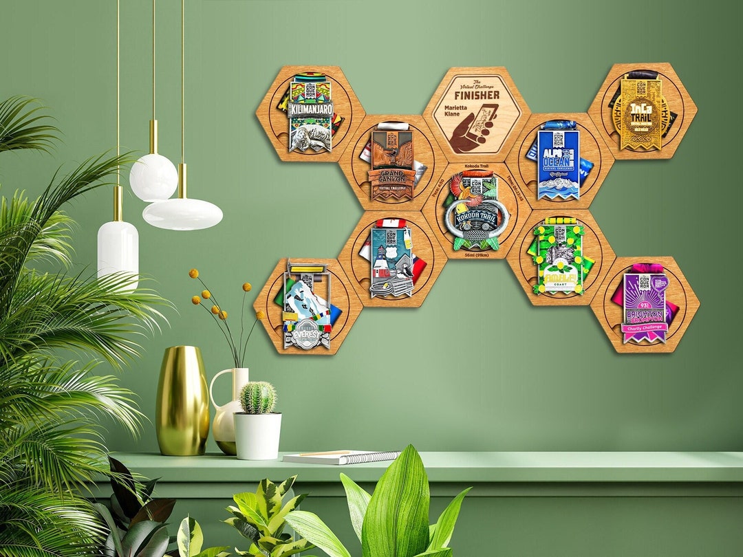 The Conqueror Multicolor Finisher Medal Display Holder - Honeycomb ...