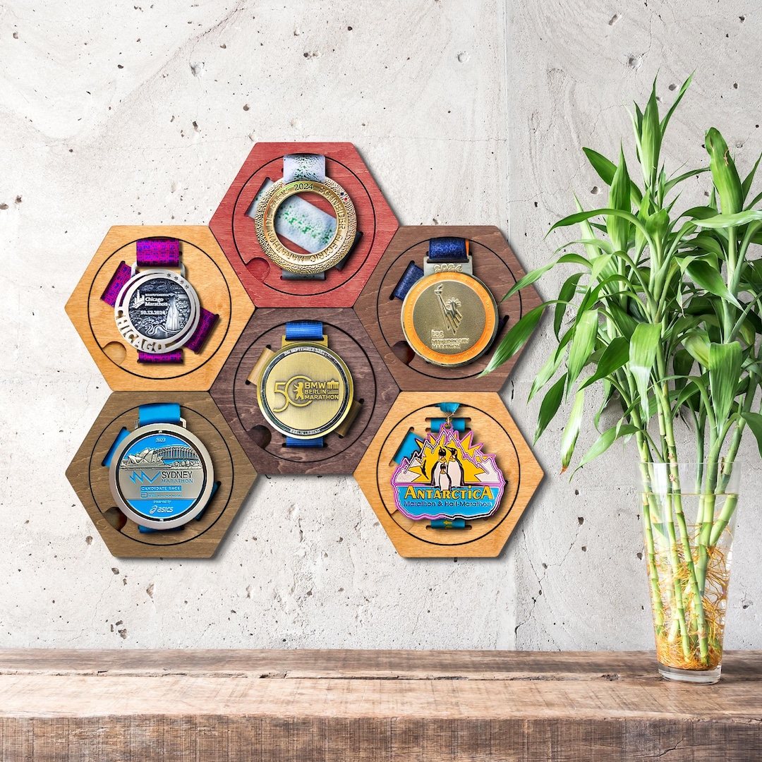 Multicolor Modular Sport Medal Display Holder - Wooden Medal Hanger ...