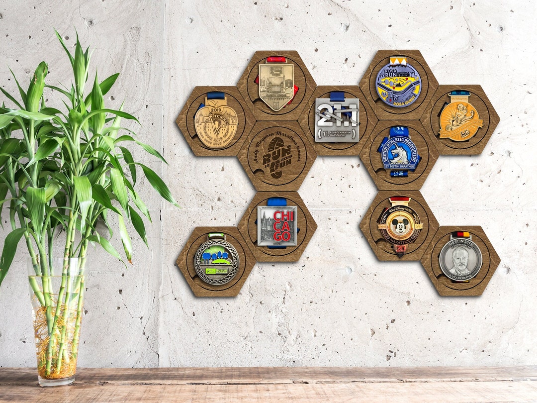 Set of Modular Medal Display Holder in Rustic Oak Color - Wooden Medal ...