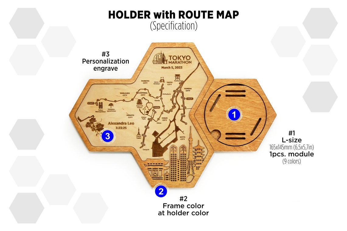 Tokyo Medal Display Holder With Personalization Route Map for Marathon ...