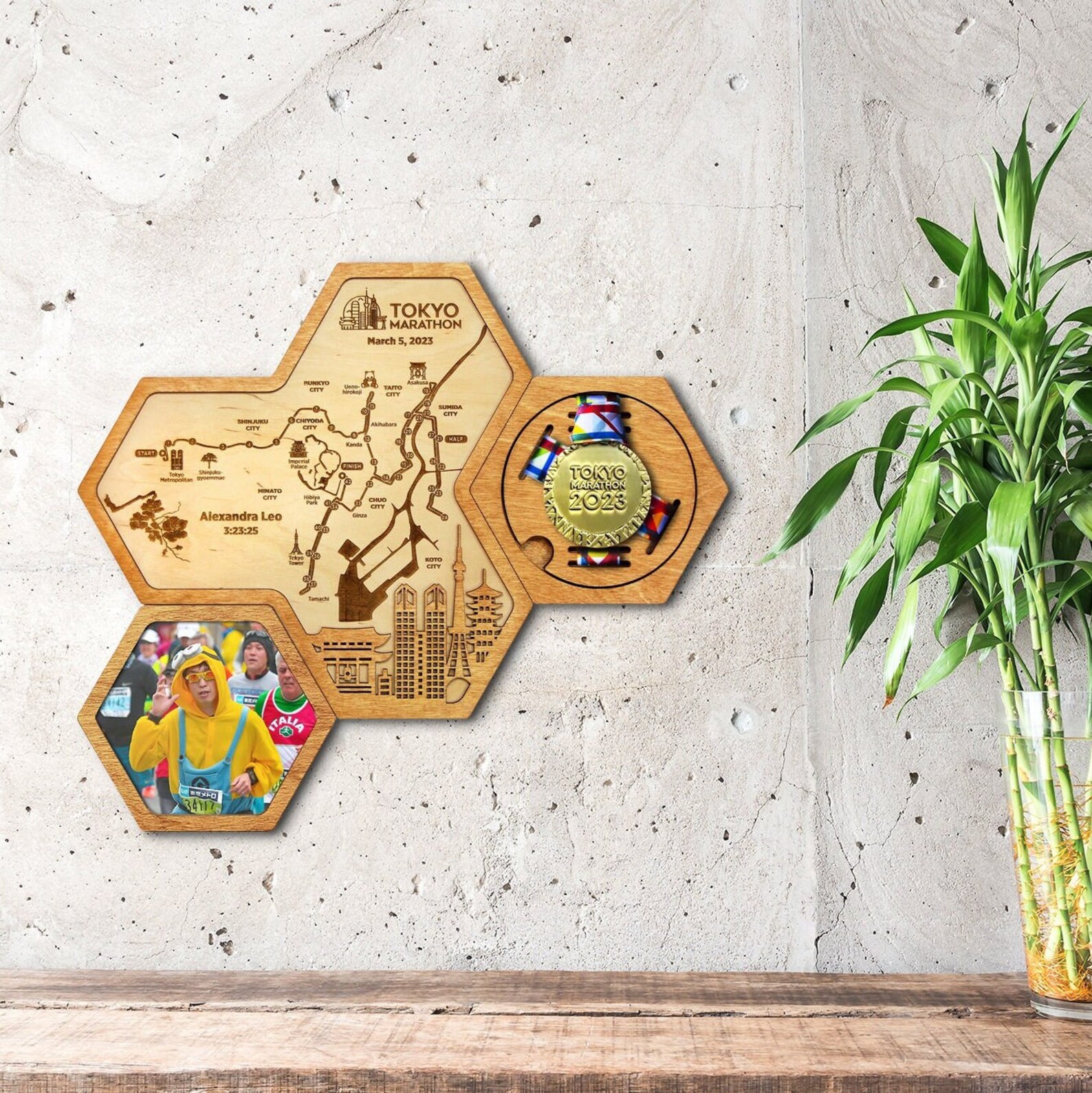 Tokyo Medal Display Holder With Personalization Route Map for Marathon ...