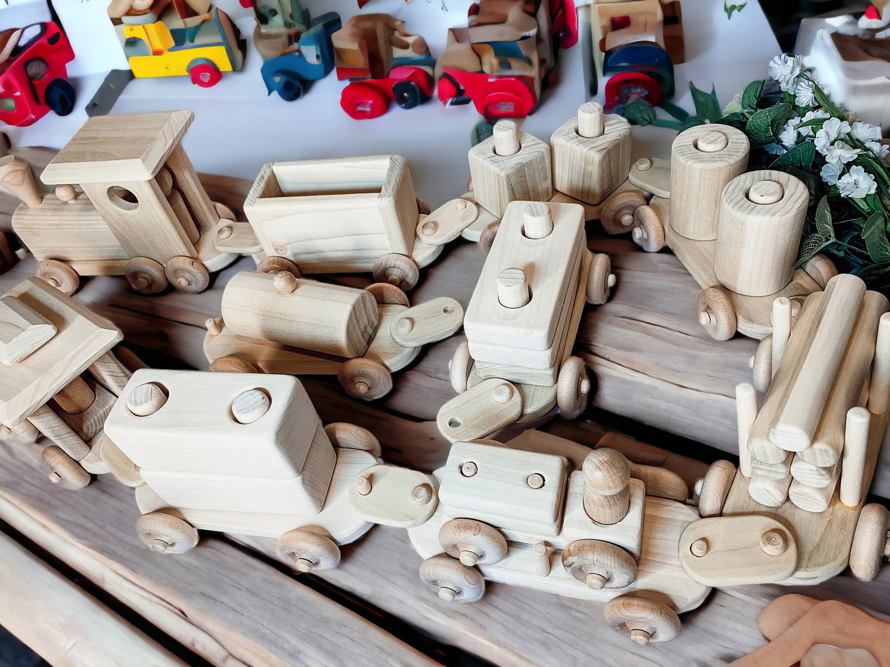 Train Set Wood, Large Handmade Wooden Train Sets, USA Grown Wood ...