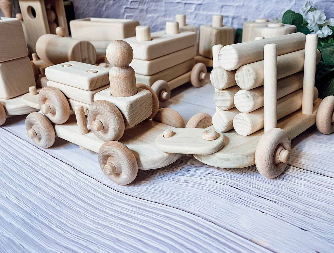 Train Set Wood Large Handmade Wooden Train Sets USA Grown - Etsy