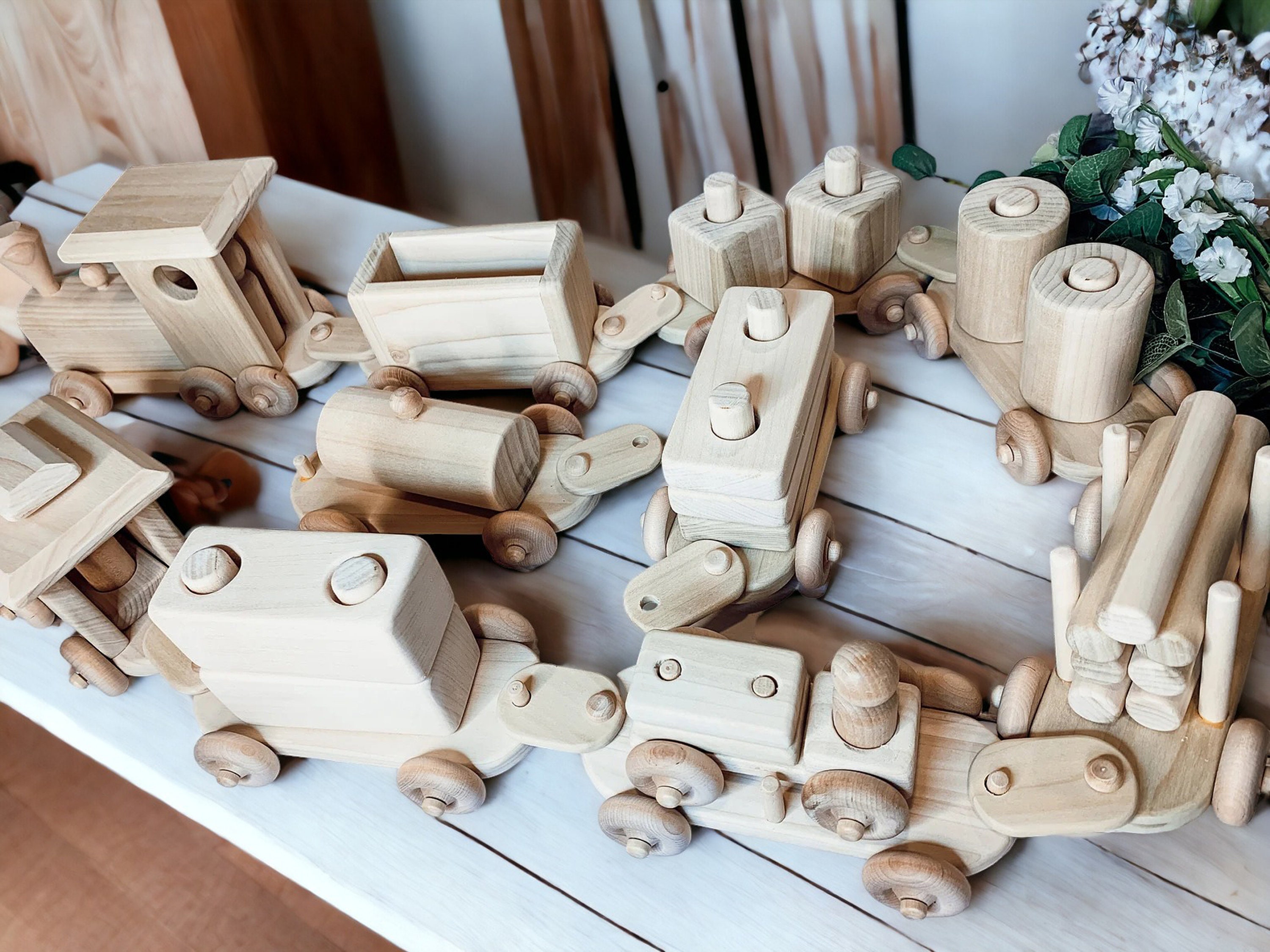 Train Gifts for Kids, Wooden Train Set, Handmade Chemical Free Wood Toy ...