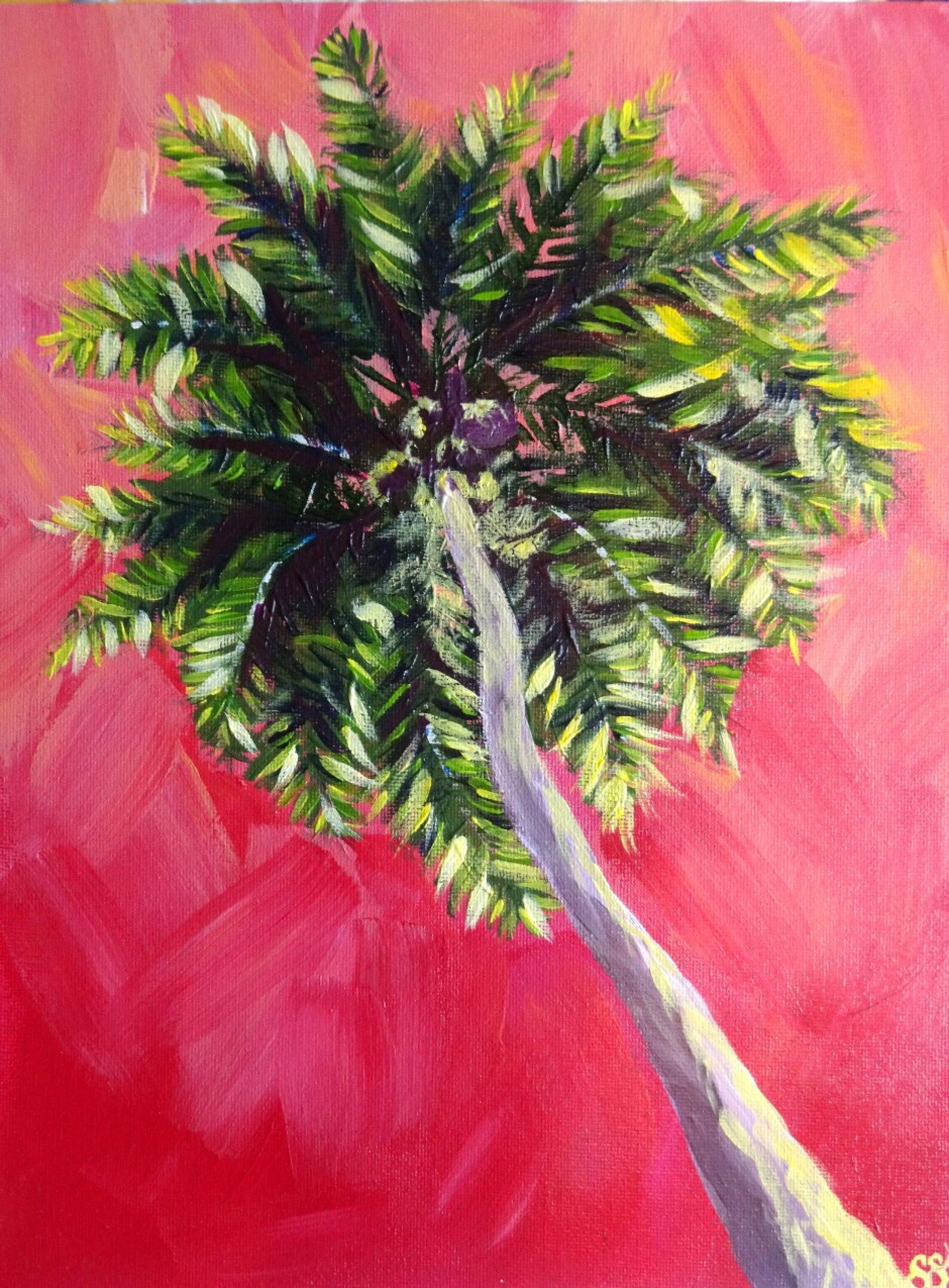 Palm Tree Painting Original, Pink Palm Tree Art, 9x12 Canvas Board ...