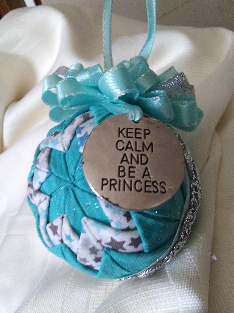 Teal and silver stars fabrics folded star ball ornament with a | Etsy