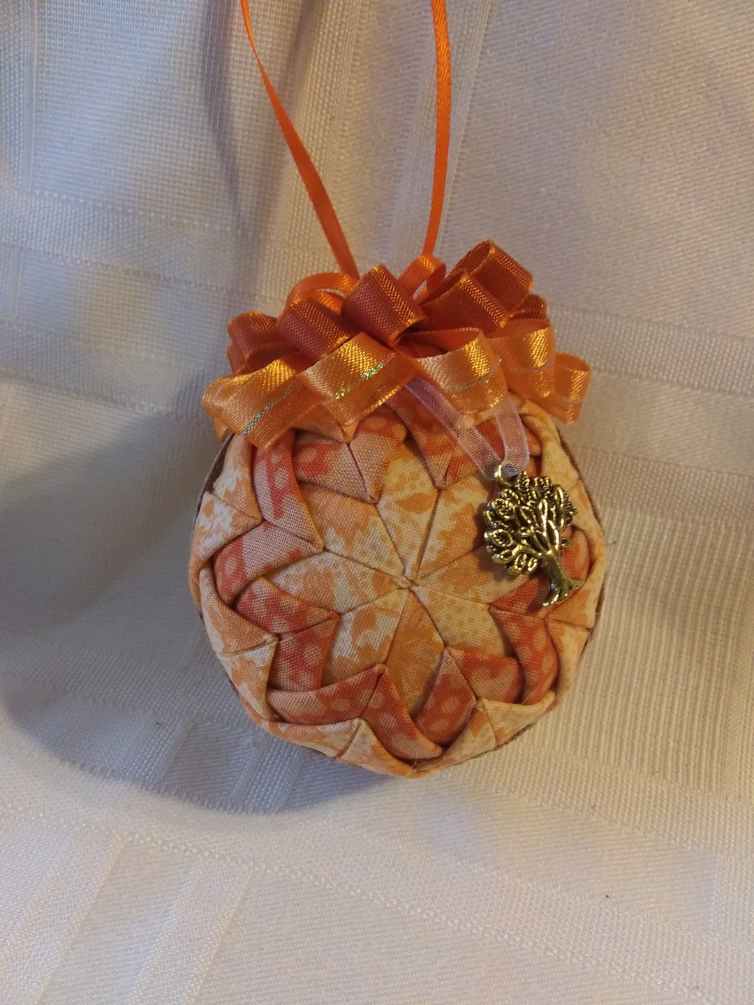Orange Print Fabrics Folded Star Ball Ornament With a Gold - Etsy