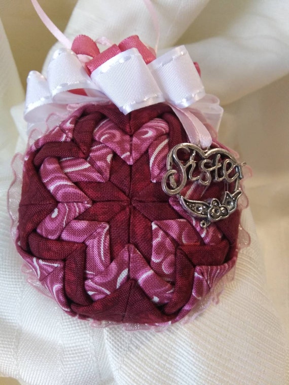 Cranberry and Pink swirl fabrics folded star ball ornament | Etsy