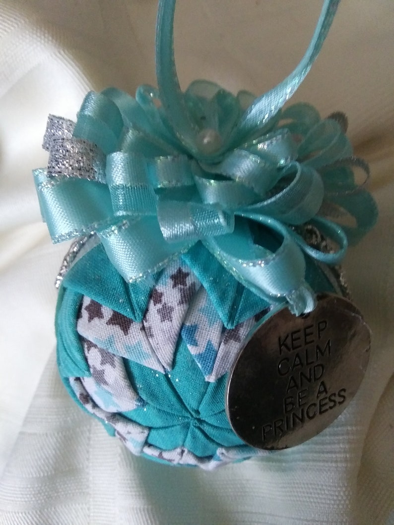 Teal and Silver Stars Fabrics Folded Star Ball Ornament With a - Etsy