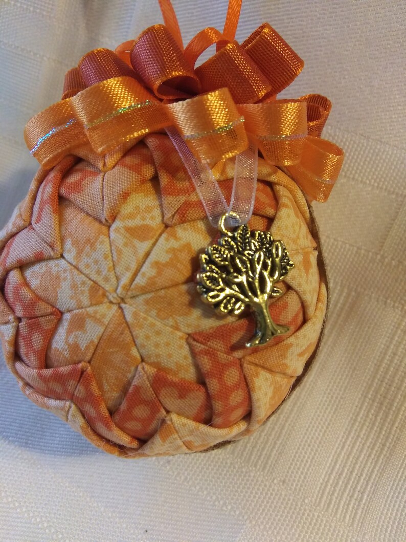 Orange Print Fabrics Folded Star Ball Ornament With a Gold - Etsy