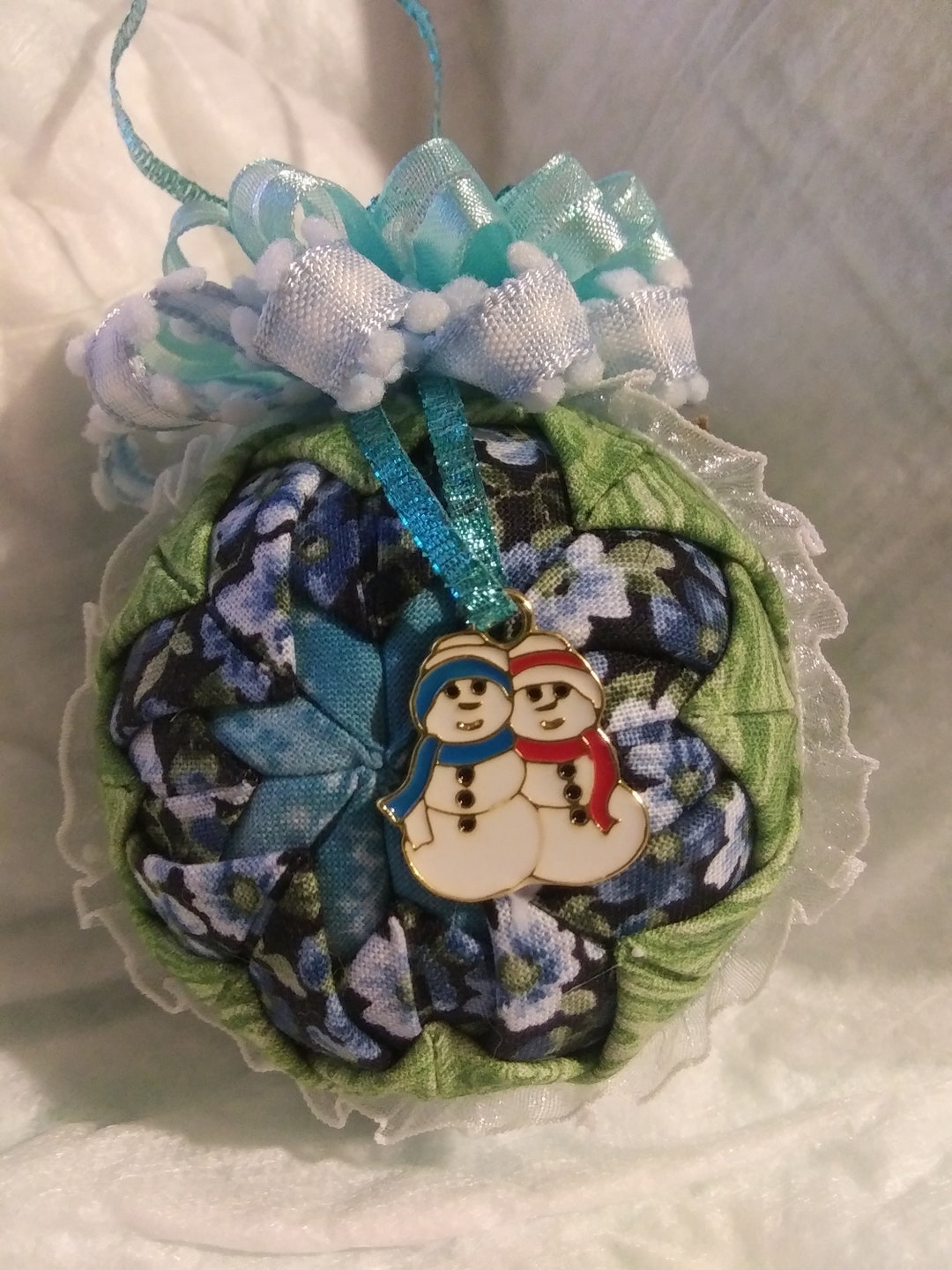 Green and Blues Folded Star Ball Ornament With a Snowman Charm - Etsy