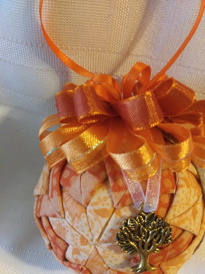 Orange Print Fabrics Folded Star Ball Ornament With a Gold - Etsy