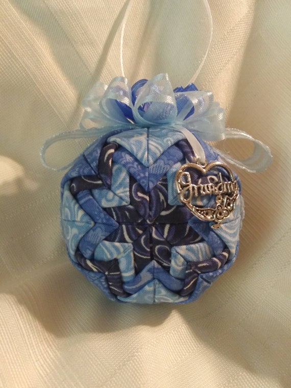 Blue Swirl Fabric Folded Star Ball Ornament With a Grandma - Etsy