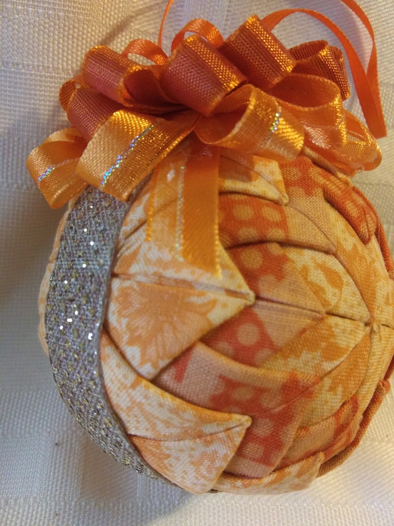Orange Print Fabrics Folded Star Ball Ornament With a Gold - Etsy