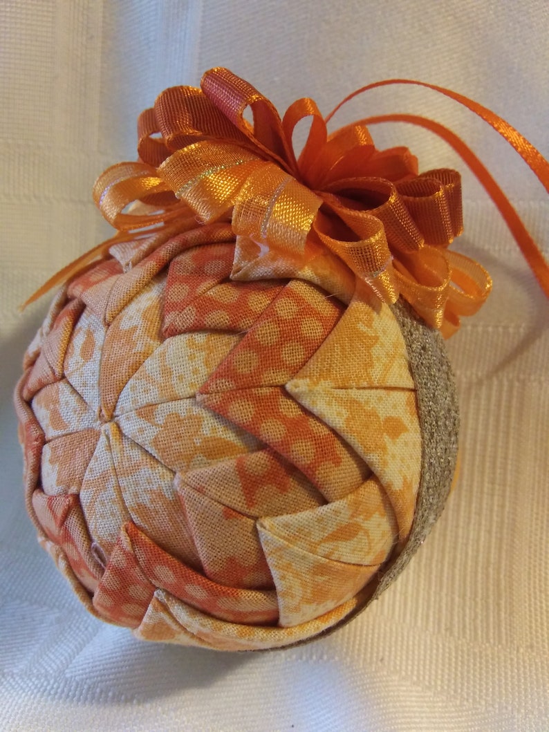 Orange Print Fabrics Folded Star Ball Ornament With a Gold - Etsy