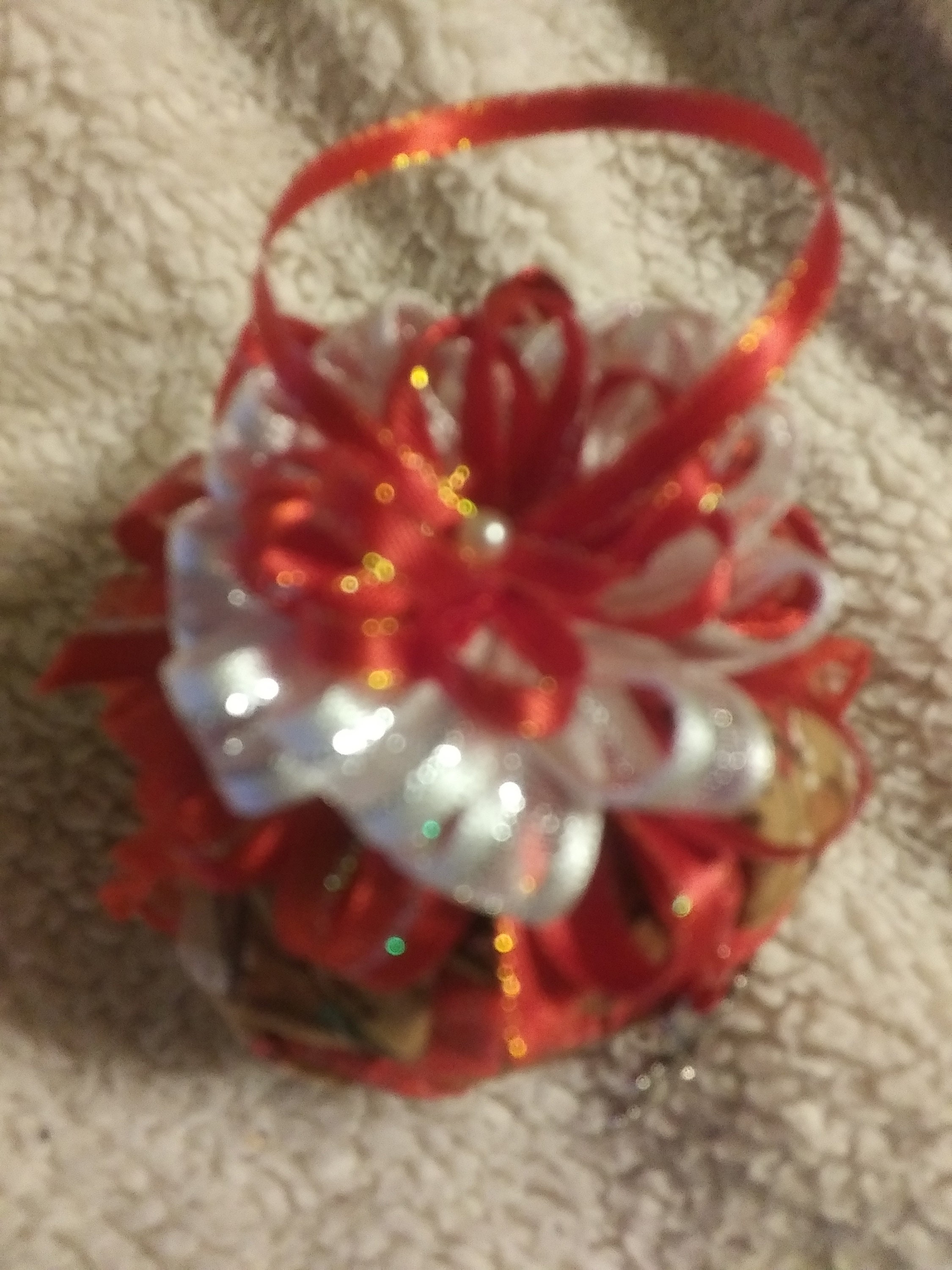 Gingerbread and Red Sparkle Fabrics Folded Star Ball Ornament With a ...