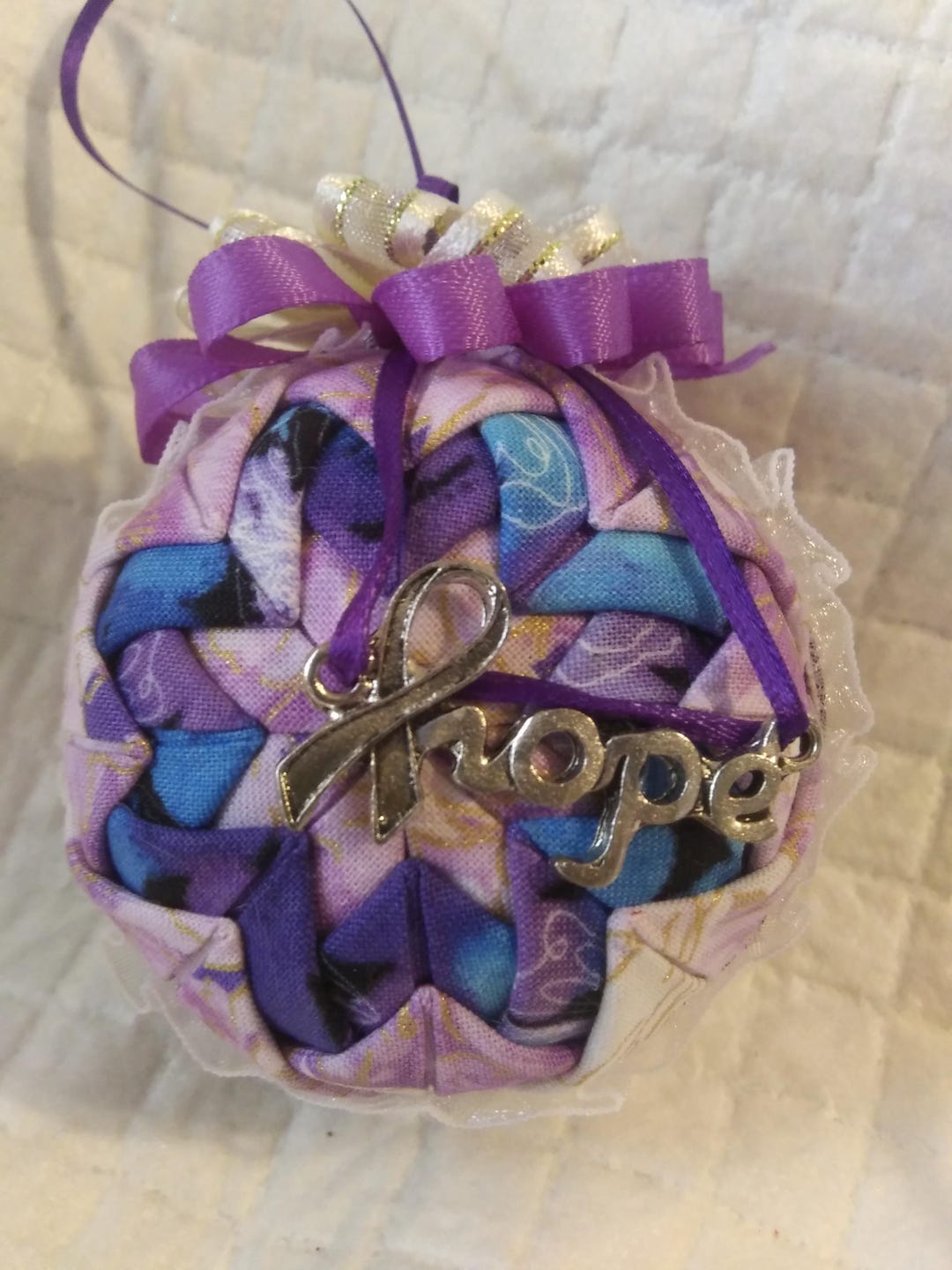Purple and Blue Fabrics Ball Ornament With a Hope Charm - Etsy