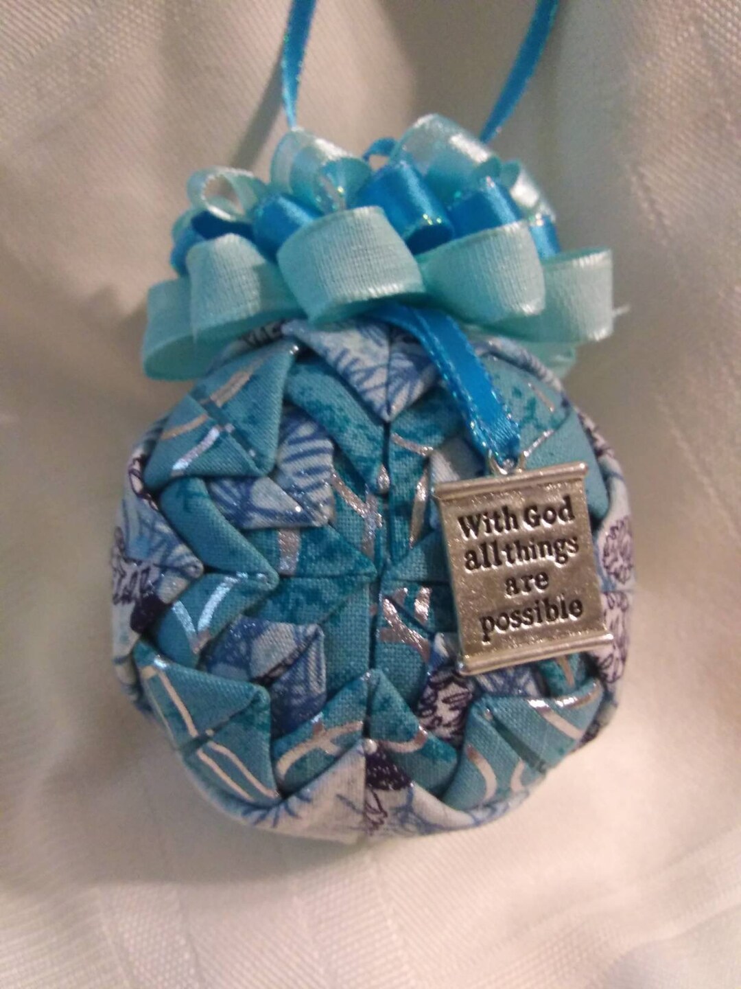 Teal Fabrics Folded Star Ball Ornament With a Silver 'with - Etsy