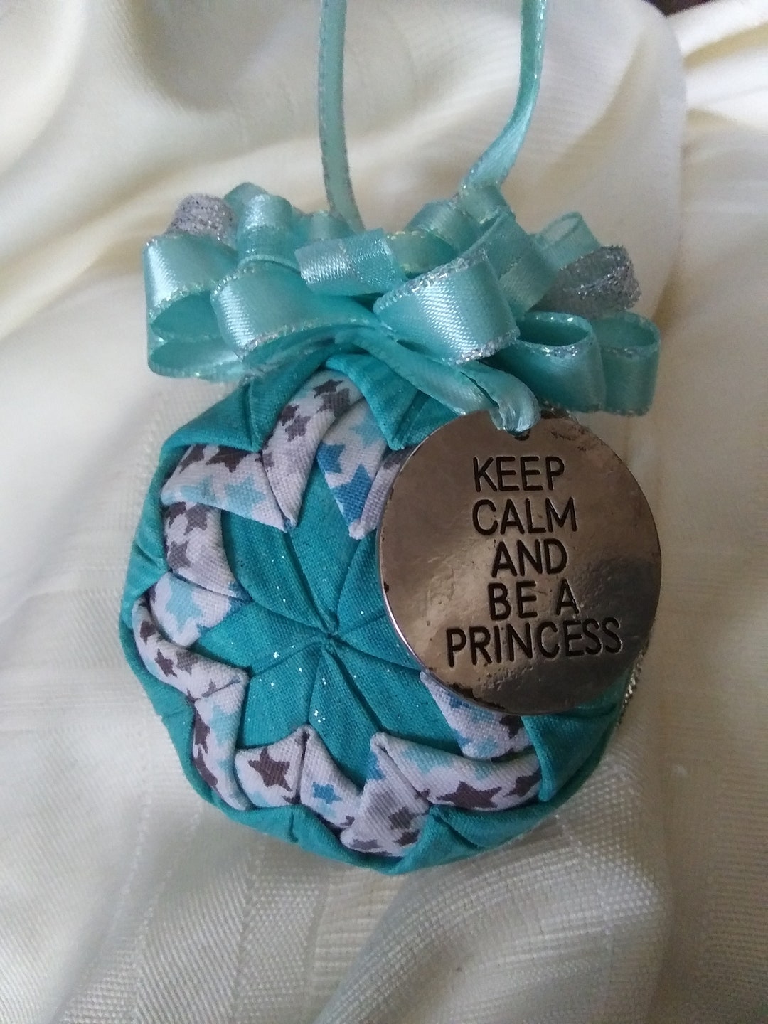 Teal and Silver Stars Fabrics Folded Star Ball Ornament With a - Etsy
