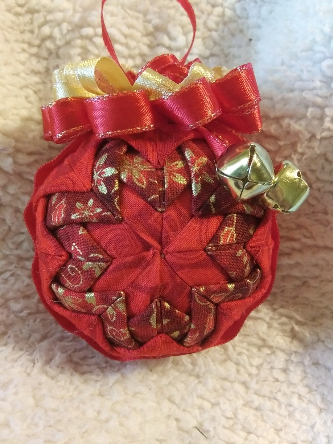 Red Fabrics Folded Star Ball Ornament With Jingle Bells. - Etsy