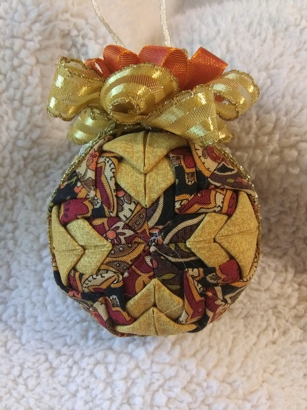 Gold and Multi Color Paisley Folded Star Ball Ornament With Gold Jingle ...