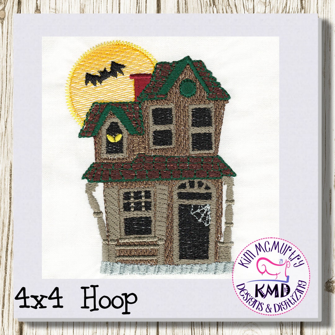 Haunted House Machine Embroidery Design: 4x4 Spooky Applique (instant ...