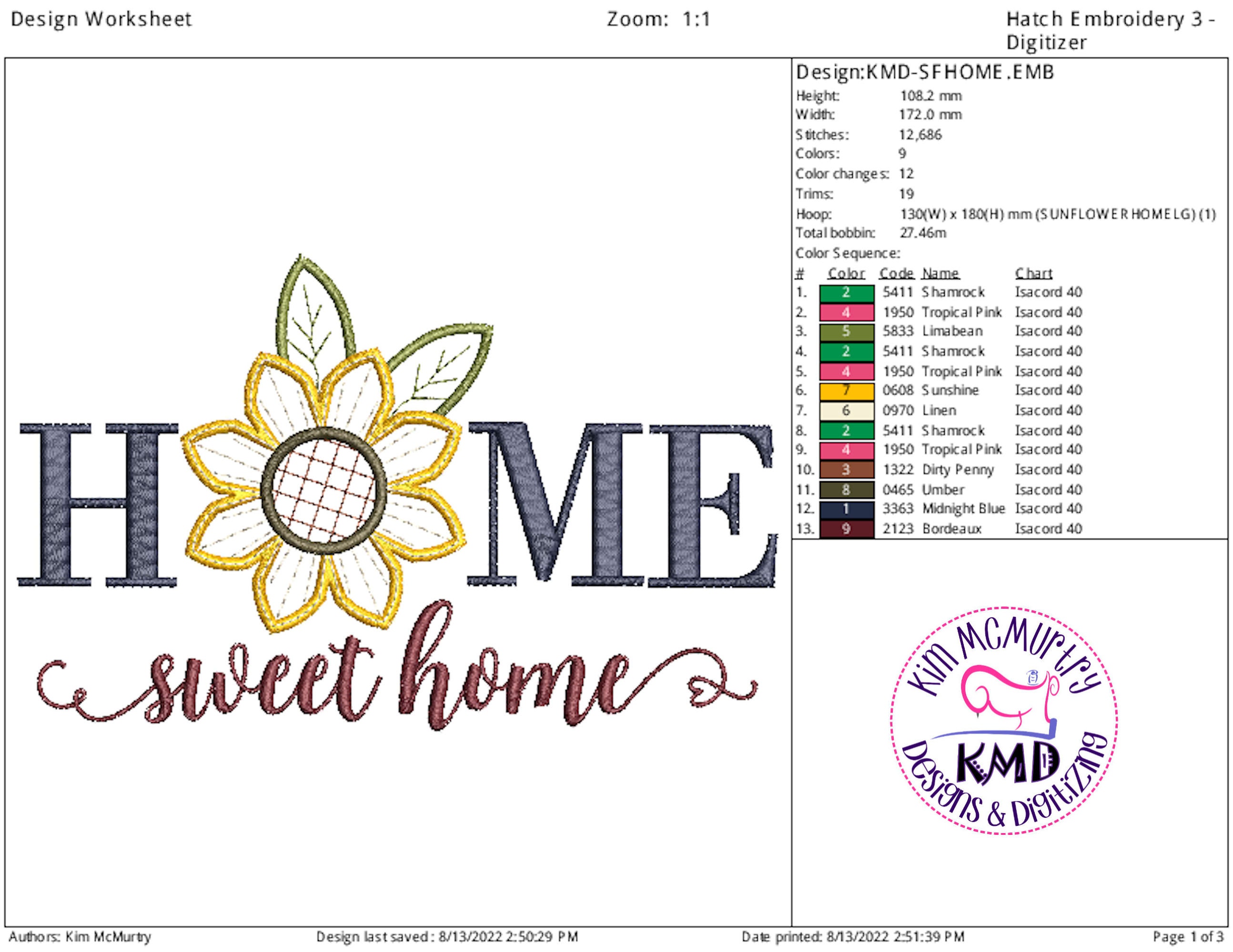 Embroidery Exclusive Applique Sunflower Home Sweet Home: Size 5x7 ...