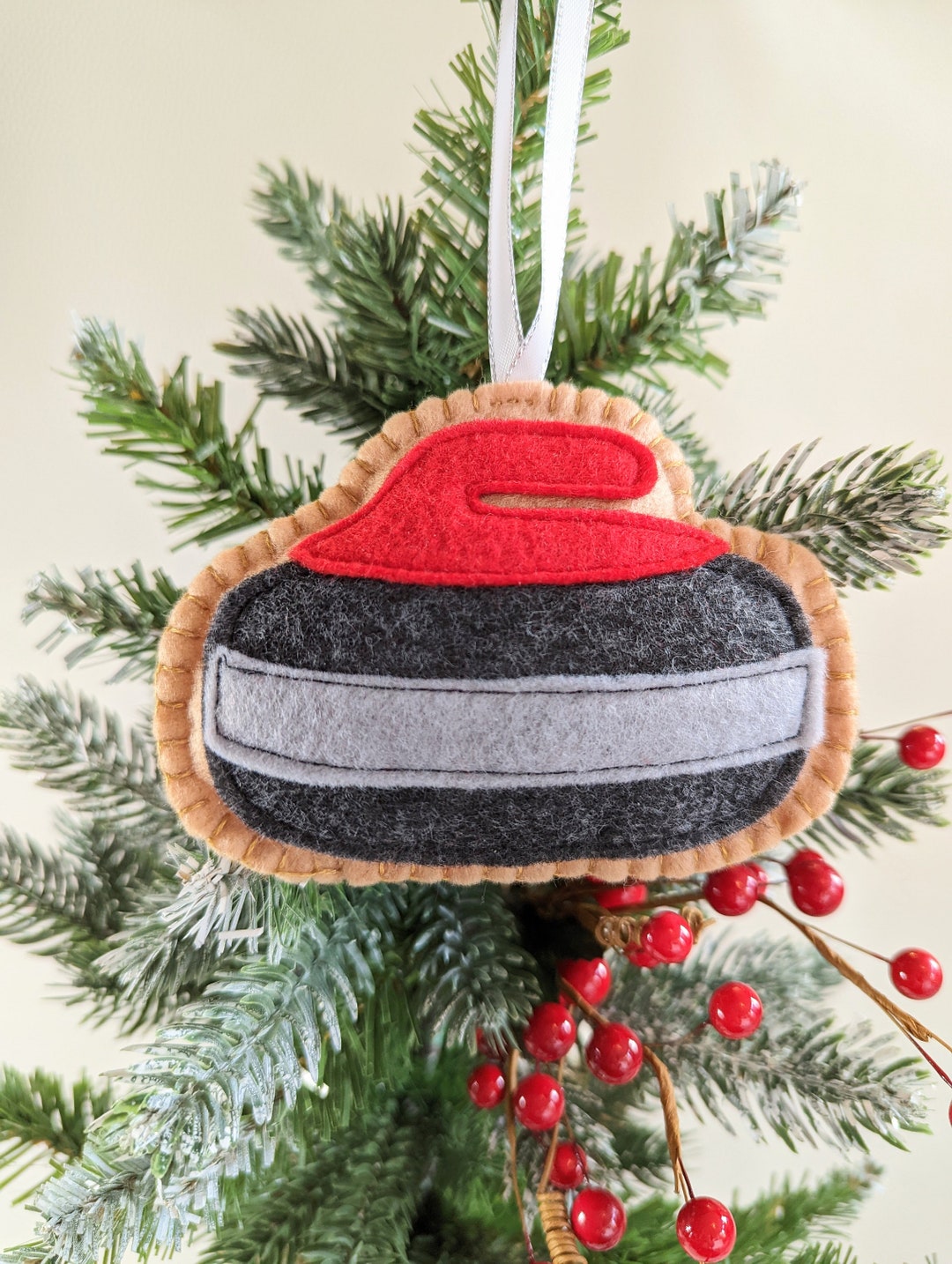 Canadian Curling Rock Felt Fabric Tree Ornament (RED) - 1 Ornament - Etsy
