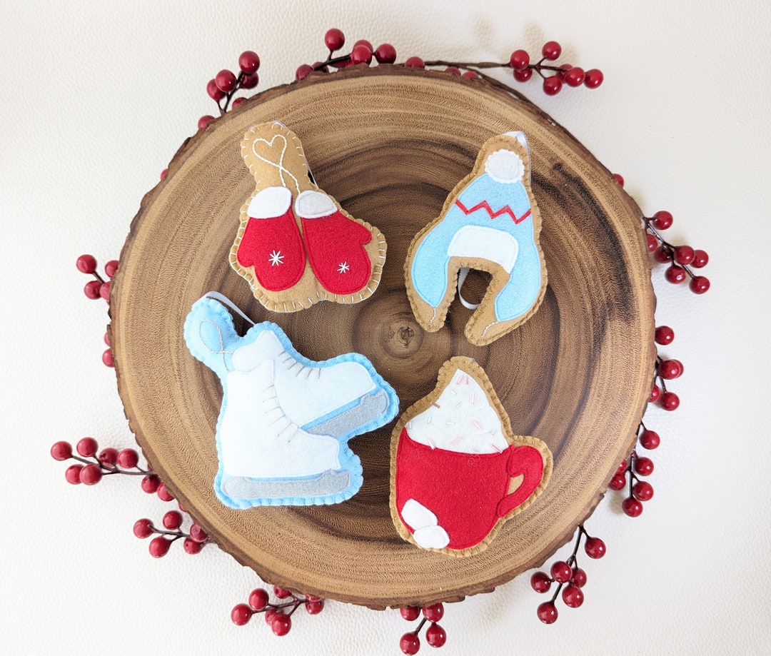 Canadian Winter Felt Ornaments // Red Mitten Ornament // Blue Toque ...