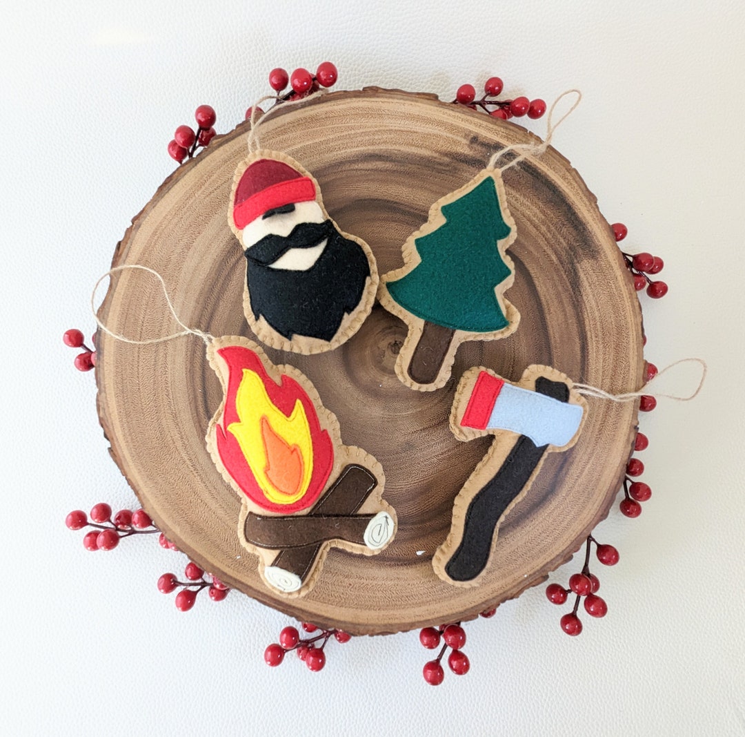 Canadian Lumberjack Felt Ornaments: Pine Tree, Fire Pit, Axe - Set of 4 ...