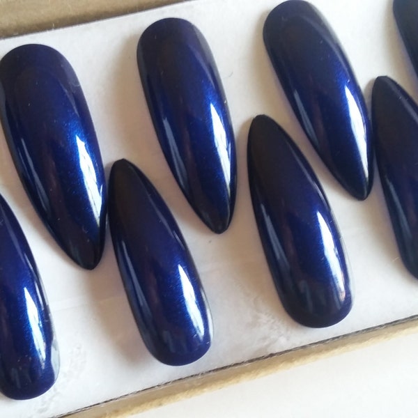Dark Blue Long Nails - Etsy