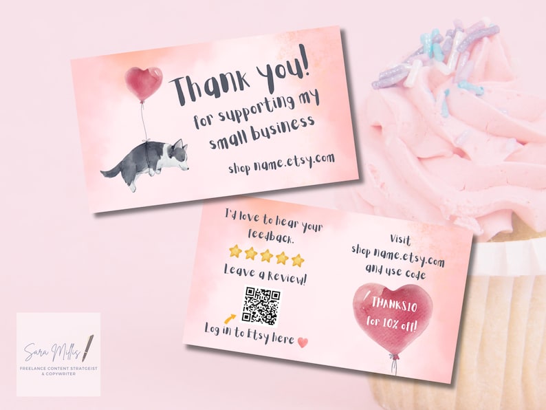 Editable Thank You Card With QR Code | 3.5 X 2 Inch Canva Template - Etsy