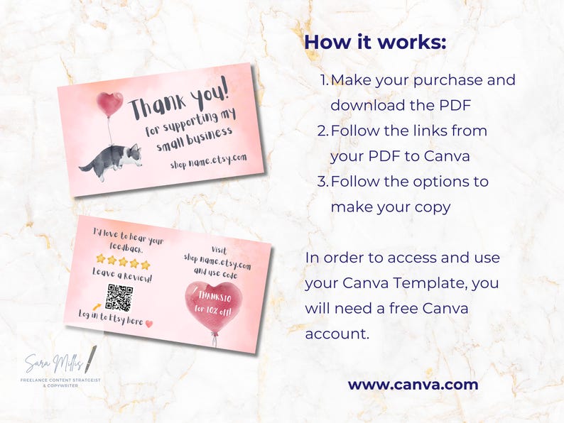 Editable Thank You Card With QR Code | 3.5 X 2 Inch Canva Template - Etsy