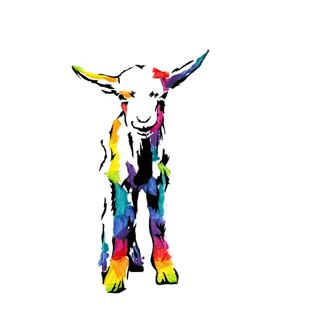 Rainbow Goat Portrait//printable//bright Colours//animal Pop Art//semi ...