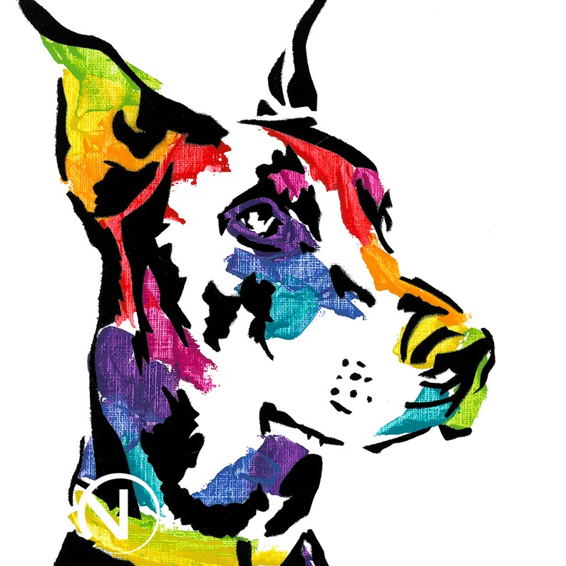 Rainbow Doberman Portrait//printable//bright Colours//animal Popart ...
