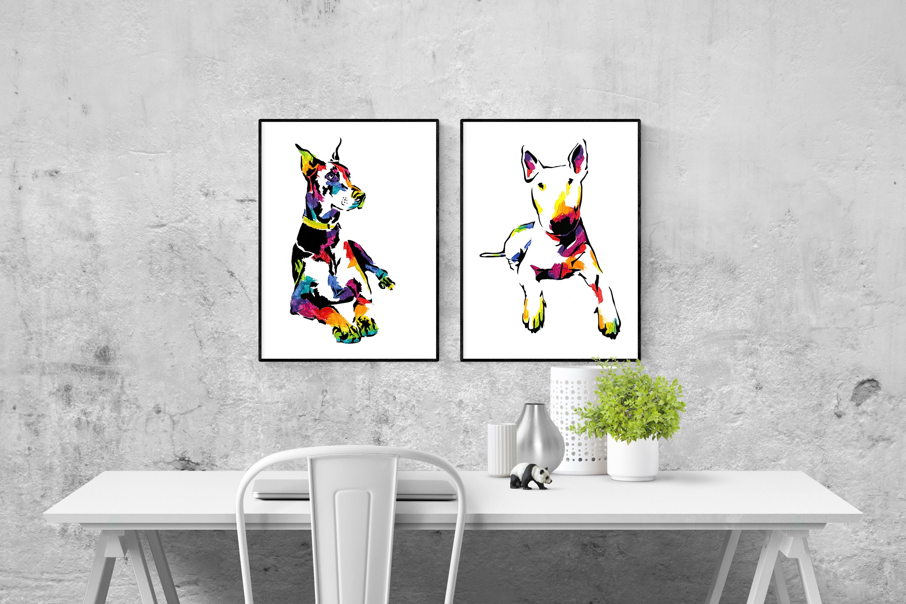 Rainbow Doberman Portrait//printable//bright Colours//animal Popart ...