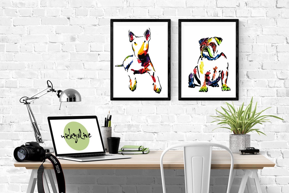 Rainbow Bull Terrrier Portrait//printable//bright Colours//animal Pop ...