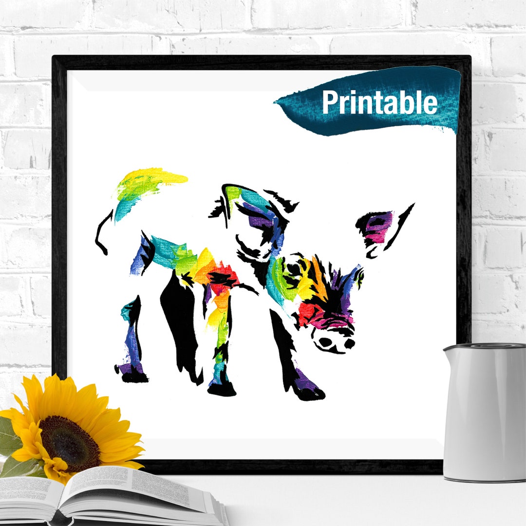 Rainbow Pig Portrait//printable//farm Animal//pop Art//digital Download ...
