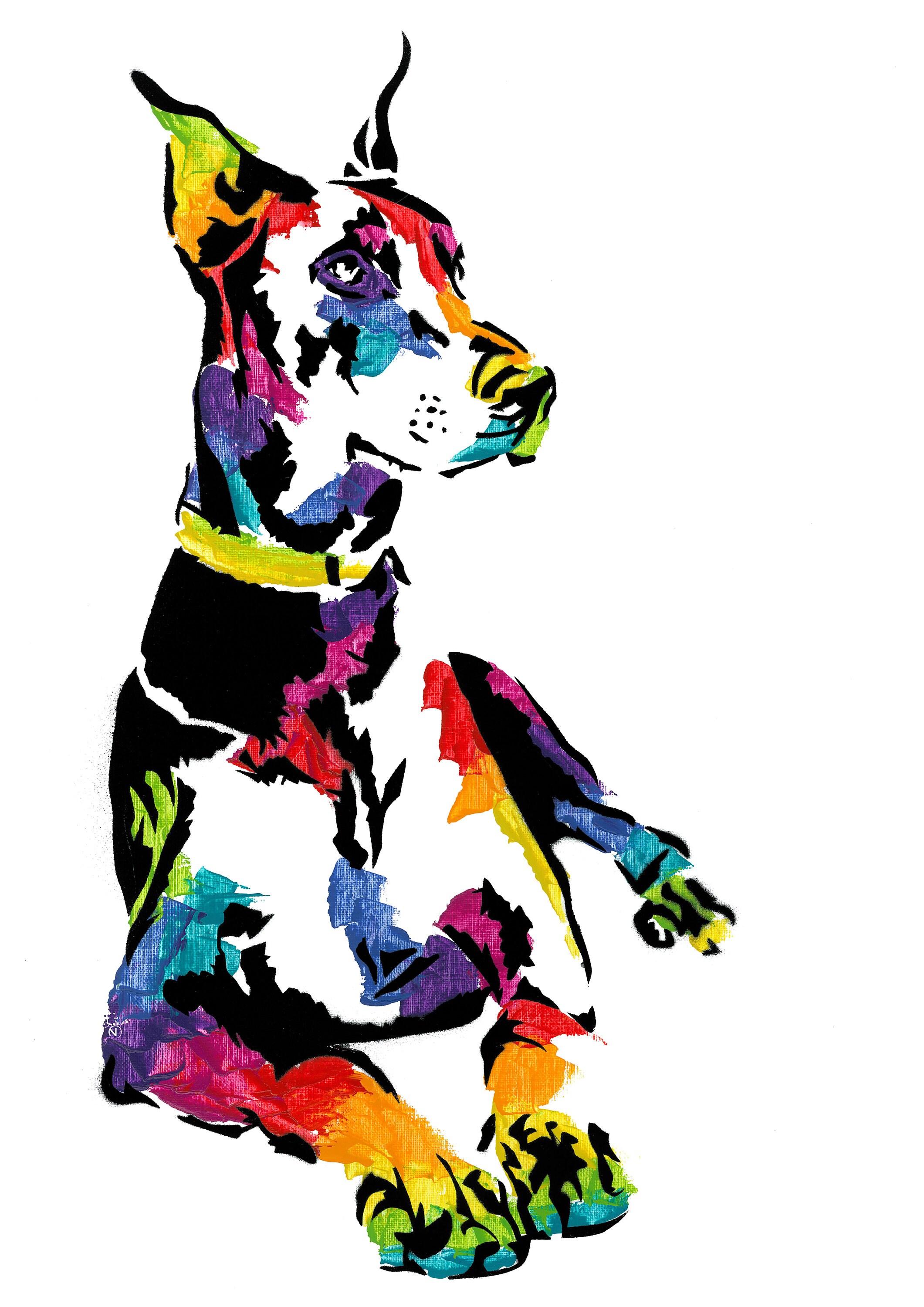 Rainbow Doberman Portrait//printable//bright Colours//animal Popart ...