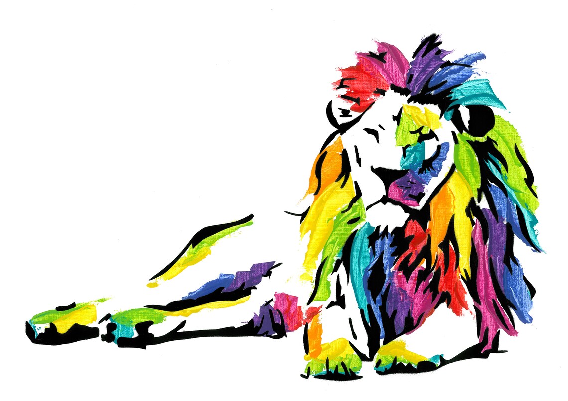Rainbow Lion Portrait//printable//bright Colours//animal Pop Art ...